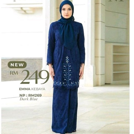MINAZ Baju Raya Emma Kebaya Labuh Dark Blue | NEW | Shopee Malaysia