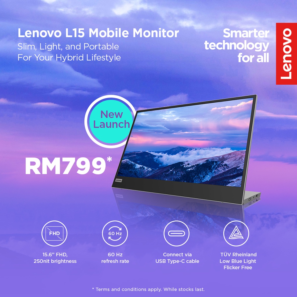 Lenovo L Series L15 Portable Monitor- 15.6" / 6ms / FHD | IPS Panel ...