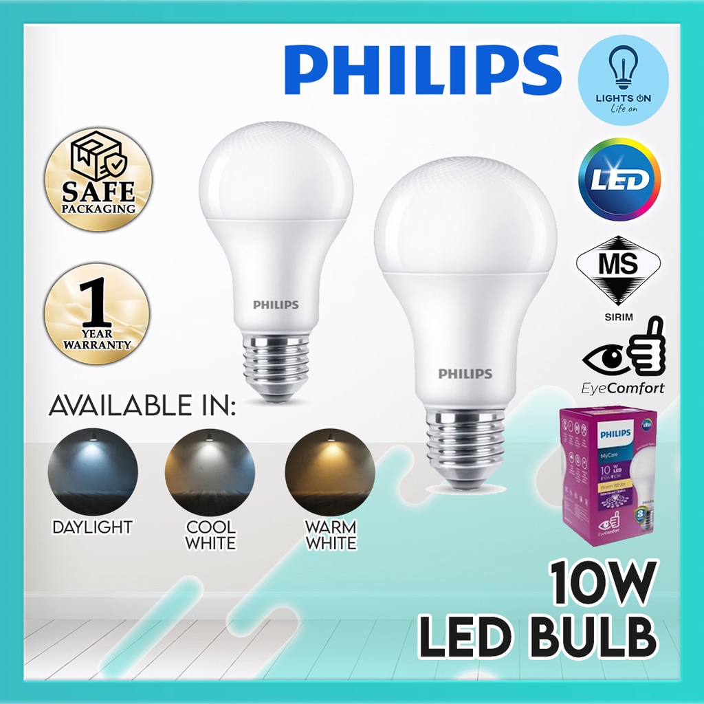 Philips 10w Mycare E27 Daylight Warm white LED Bulb Lampu Mentol ...