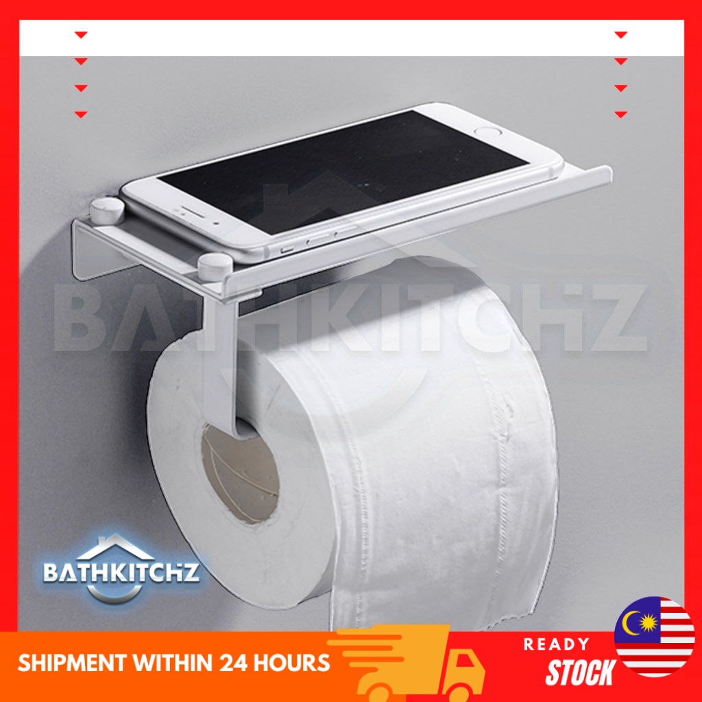 BATHKITCHZ White Aluminium Tissue Holders Toilet Paper Rack Bathroom ...