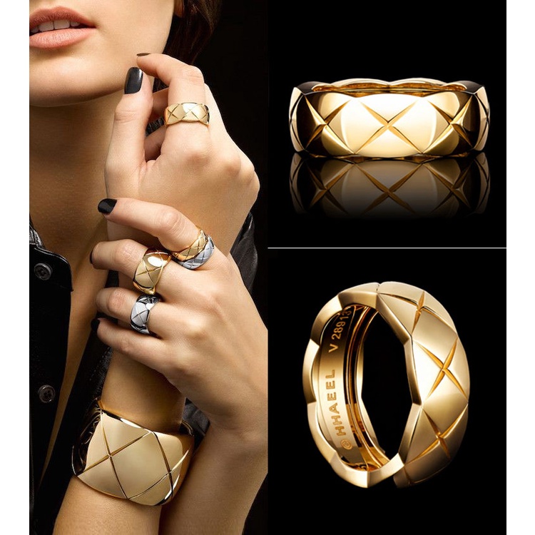 COCO CRUSH RING Quilted Motif Large Version 18K BEIGE GOLD 18K YELLOW GOLD-No diamond | Shopee ...