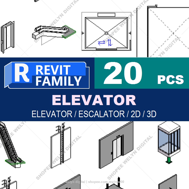 Autodesk | Revit 2022 | 20 Elevator & Escalator set Revit Family Files ...