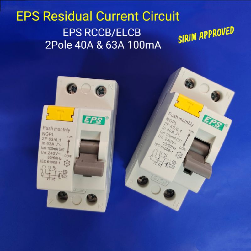 RCCB/ELCB/Automatic switch EPS 2 Pole 40A & 63A 100mA Residual Current ... RCCB/ELCB/Automatic switch EPS 2 Pole 40A & 63A 100mA Residual Current ...