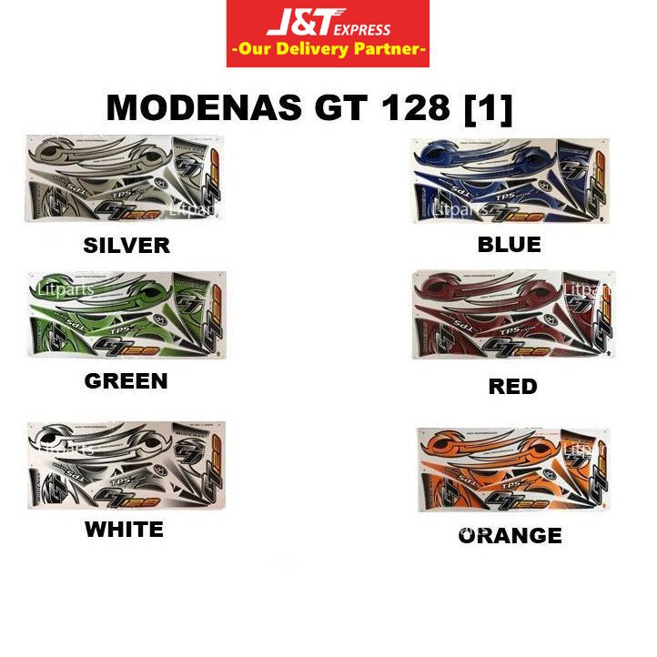 Modenas GT128 (1) Body Sticker Stripe Red / Blue / White / Silver ...
