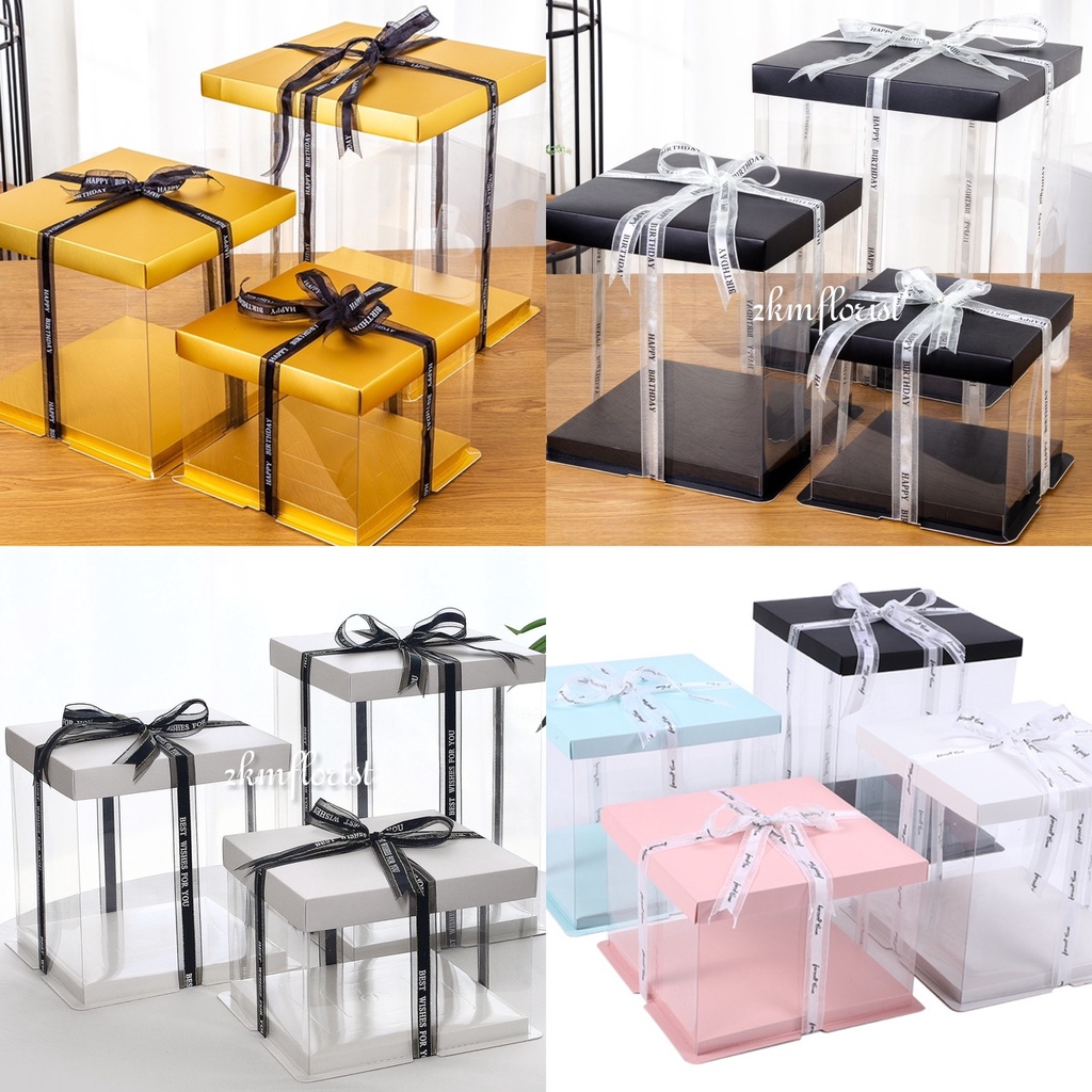 TRANSPARENT CAKE BOX 8/10/12inch 1-5 tier Extra Thick Kotak Hantaran ...