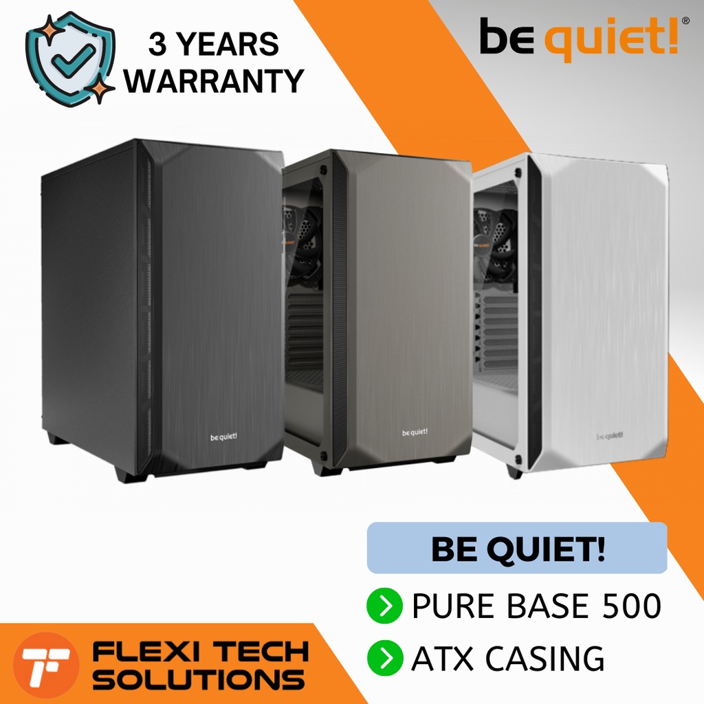 Flexi Tech BE QUIET! Pure Base 500 Tempered Glass Metallic Grey & White ...