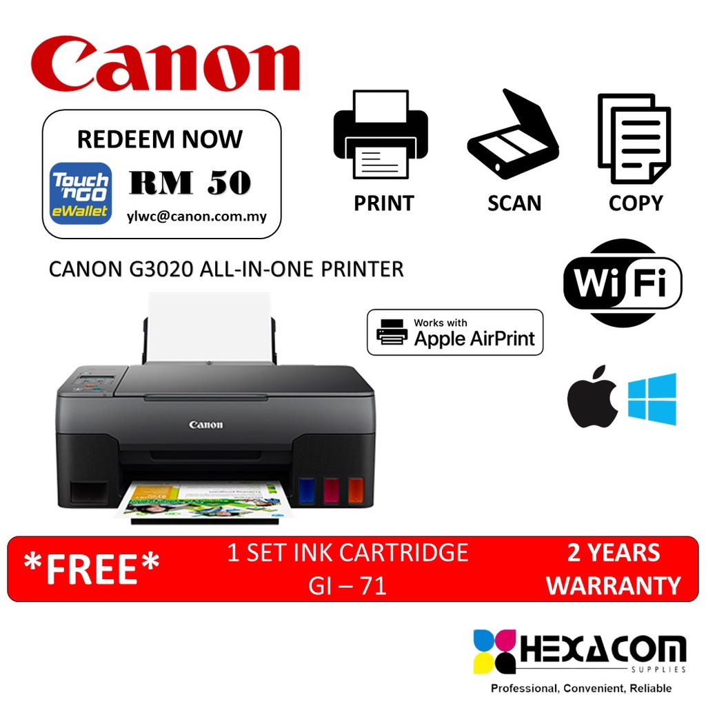 CANON PIXMA G3020 PRINTER BOTTLE INK ( PRINT, SCAN , COPY , WIRELESS ...