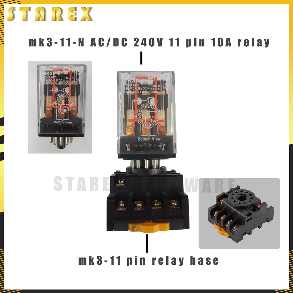 MK3P-I 220VAC Relay 11-Pin 10A 250VAC/MK3-11 PIN RELAY BASE | Shopee ...
