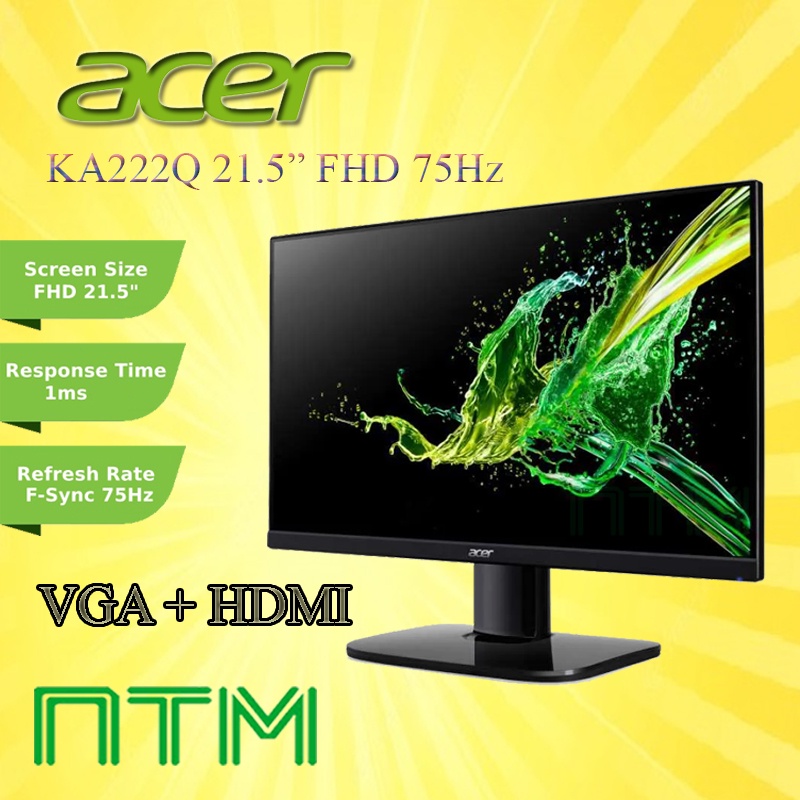 Acer KA222Q 21.5" FHD 1Ms 75 Free Sync Monitor VGA HDMI KA222 KA22 NTM ...