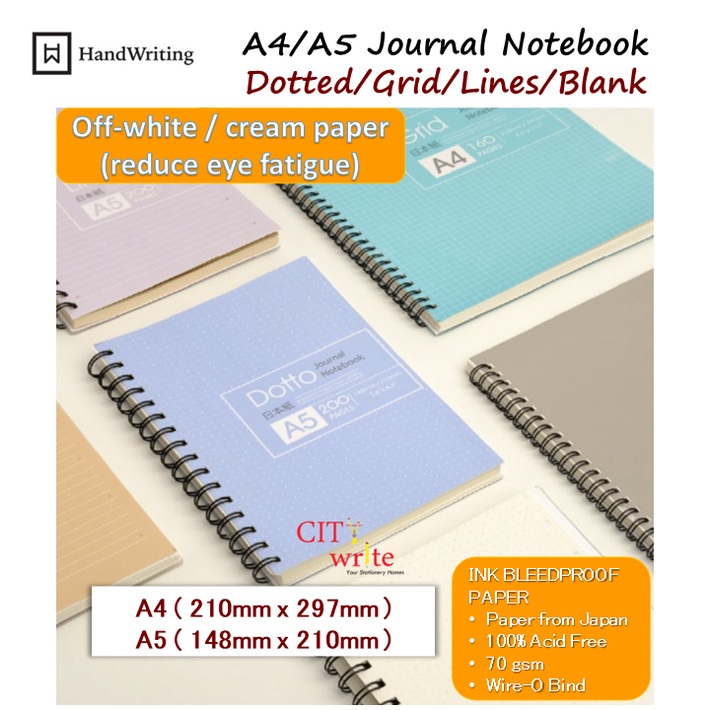 A4 A5 Off-White Cream Paper Dotted Line Blank Grid Japan Paper Wire O ...