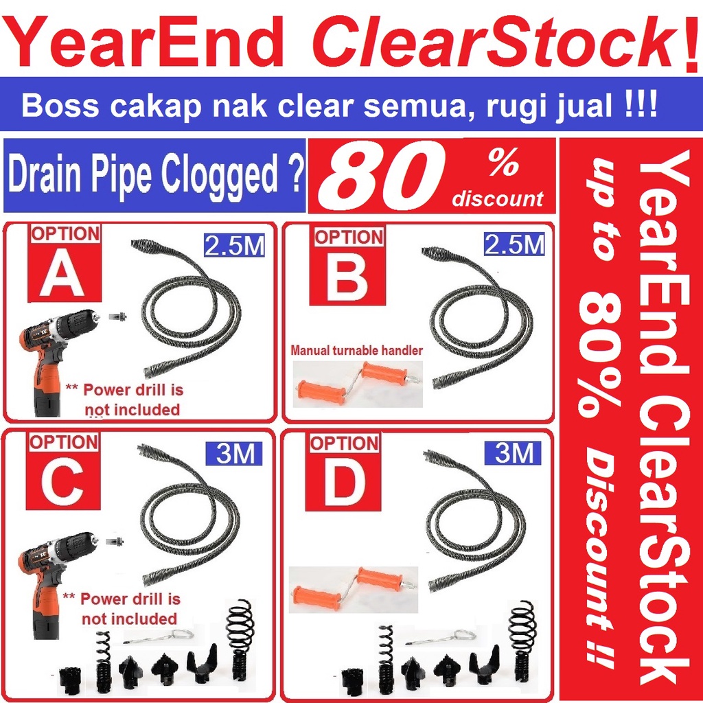 Clear All Stock !! 16mm Flexible Spring For Clogged Blocked Drain Pipe ...