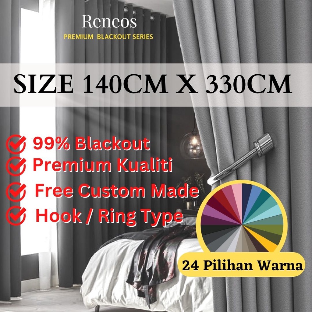 RENEOS Premium 99% Blackout Curtain 330cm Height Langsir Sliding Door ...