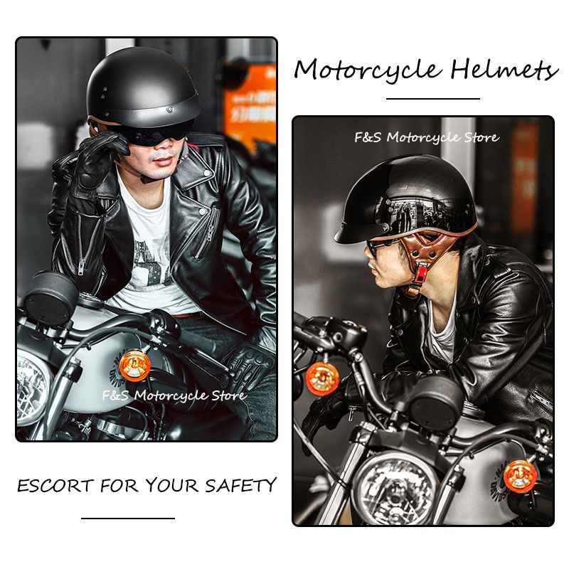 Motorcycle Helmet retro scooter half helmet with Built-in lens For ...