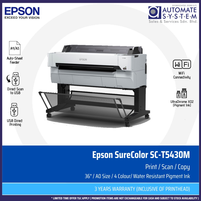 EPSON SureColor SC-T5430M | 36" / A0 Size | 4 Color Multi-Function Technical Printer | FREE 36 ...