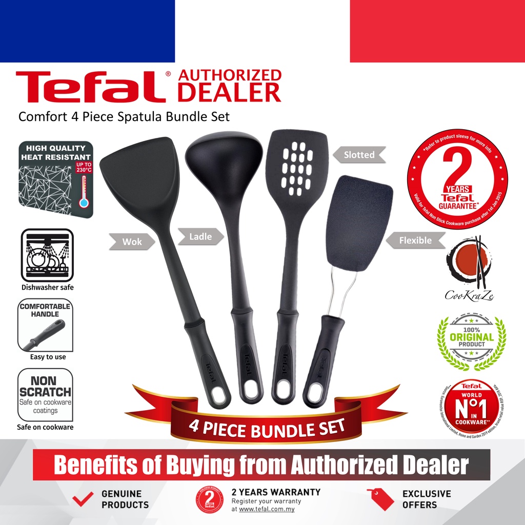 Tefal Comfort Spatula Bundle Set Slotted Turner Flexible Angle (4pcs ...