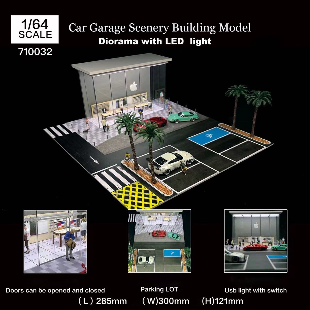 G-FANS 1 /64 Diorama Car Garage Model Car Parking Lot Backdrop Display Scenery Model W/LED Light ...