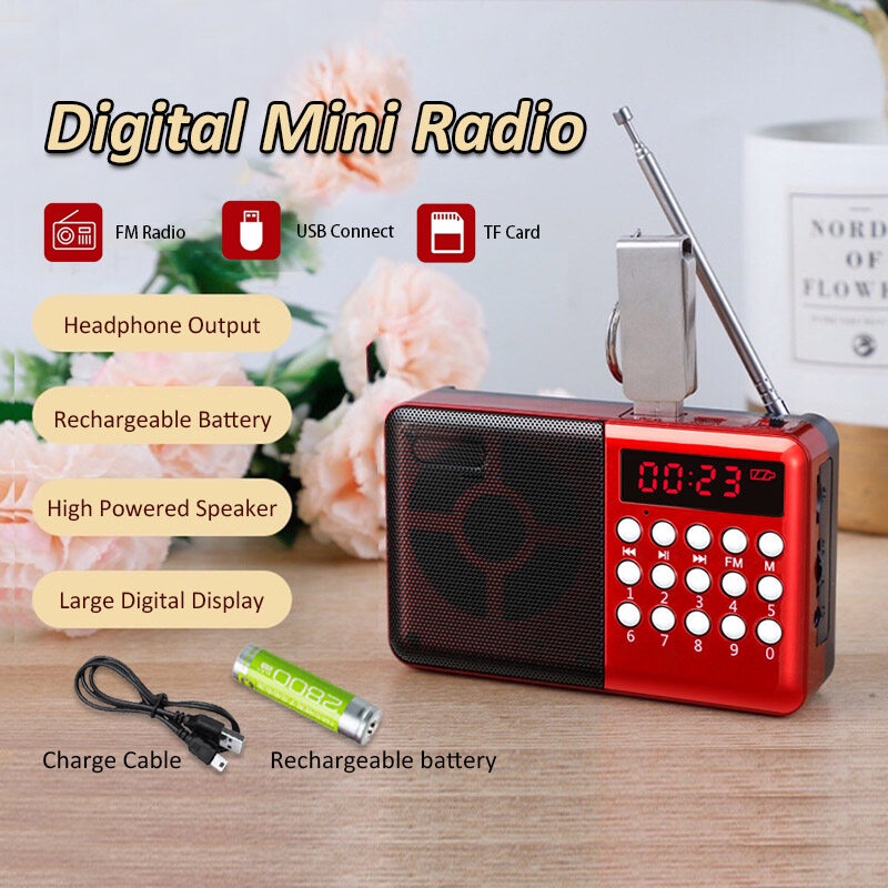 Pembesar Suara Radio Pegang Tangan JOC USB Boleh Dicas semula dan Slot ...