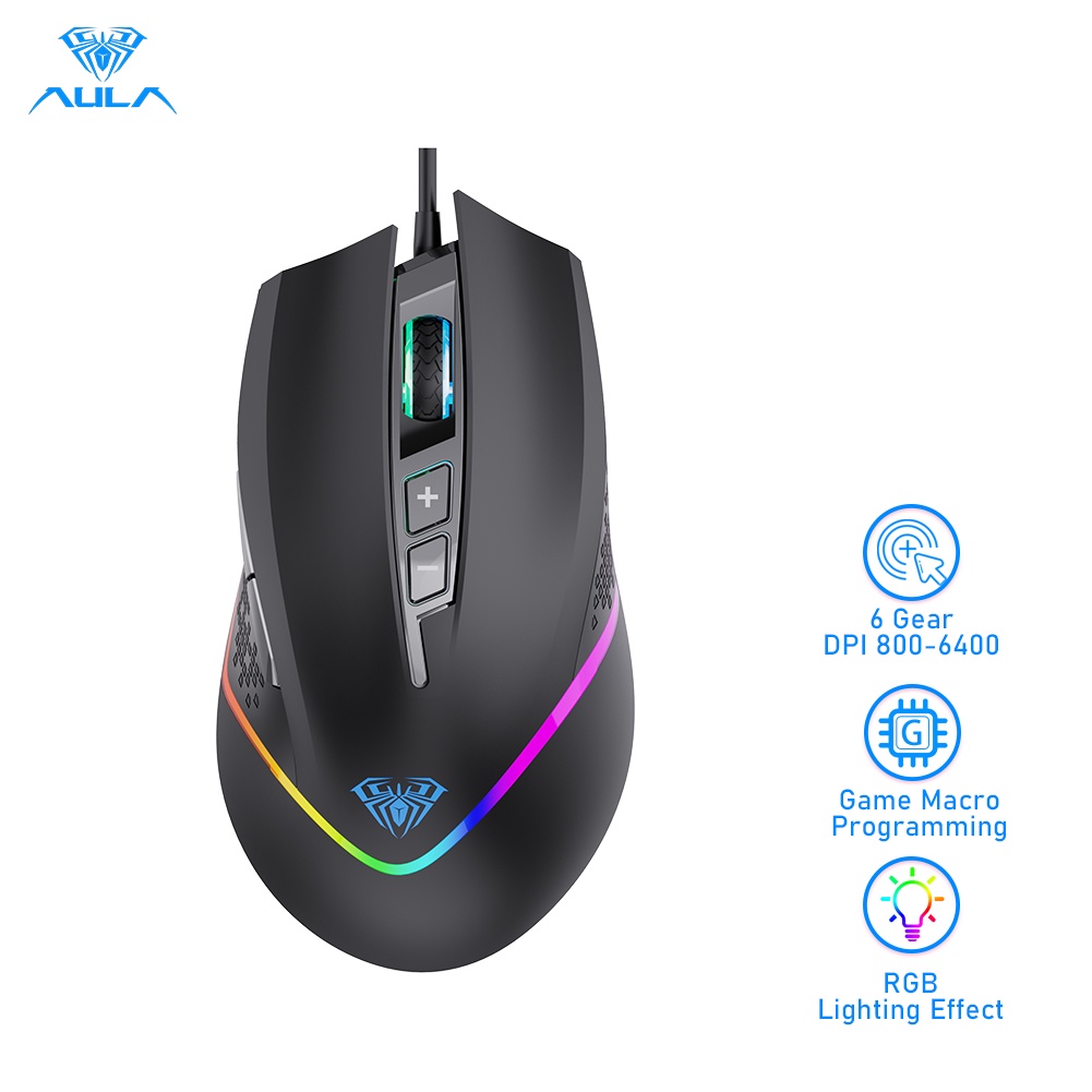 AULA F805 Wired Gaming Mouse Marco Programmable RGB 6 Gear DPI Backlight 7 Programmable Buttons ...