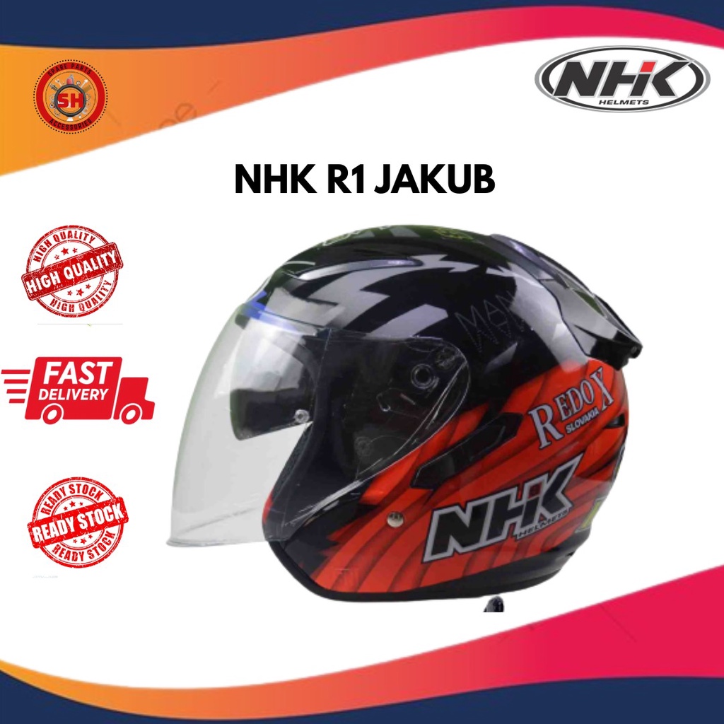 Helmet NHK R1 Jakub Brno Black/Orange Glossy (READY STOCK) Helmet Open ...