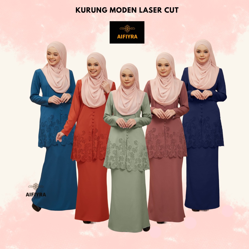 Baju Kurung Moden Madeena Ironless Laser Cut Tak Payah Gosok | Shopee Malaysia
