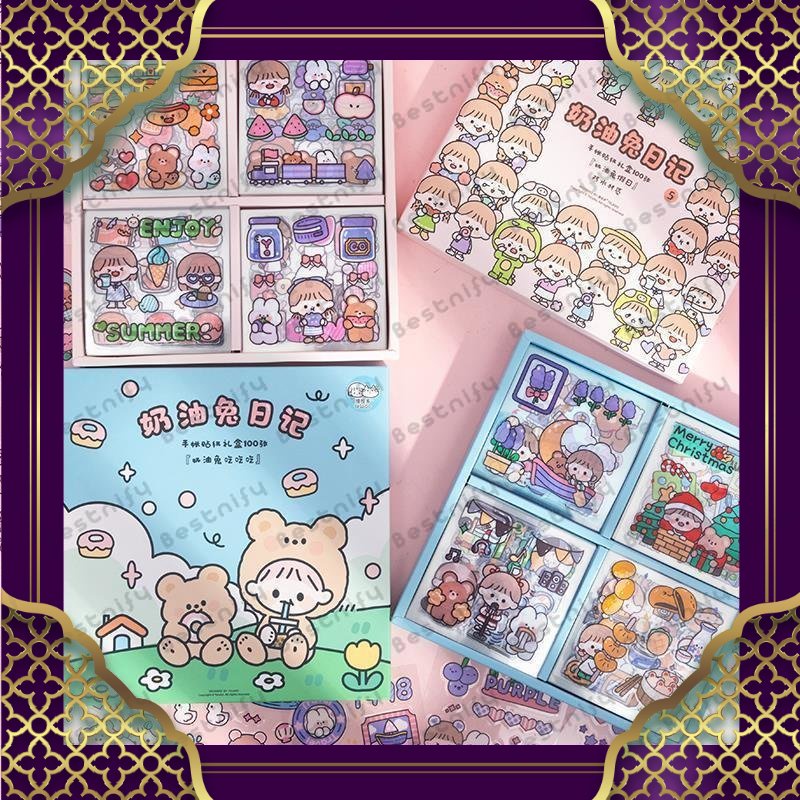 100pcs Happy Day Cute Stickers Box Waterproof Sticker Gift Box Notebook ...