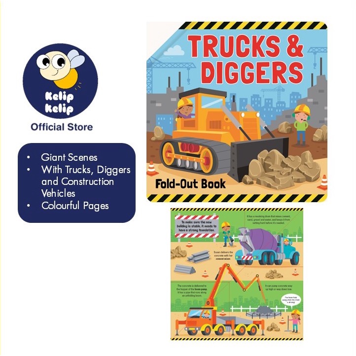 Trucks & Diggers Fold Out Giant Board Book of Construction For Kids ...