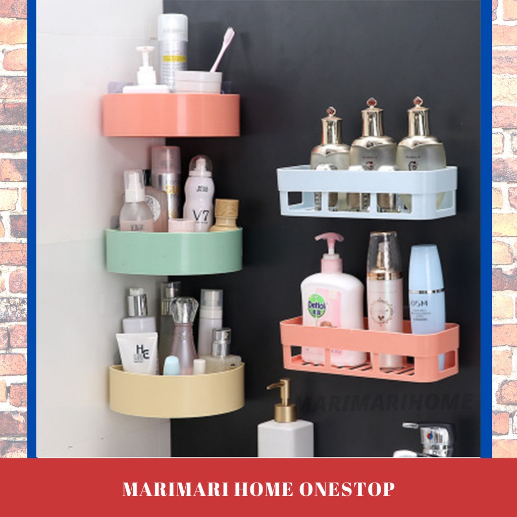 Bathroom Shampoo Rack Wall Mounted Plastic Kitchen Storage Rak Sabun ...