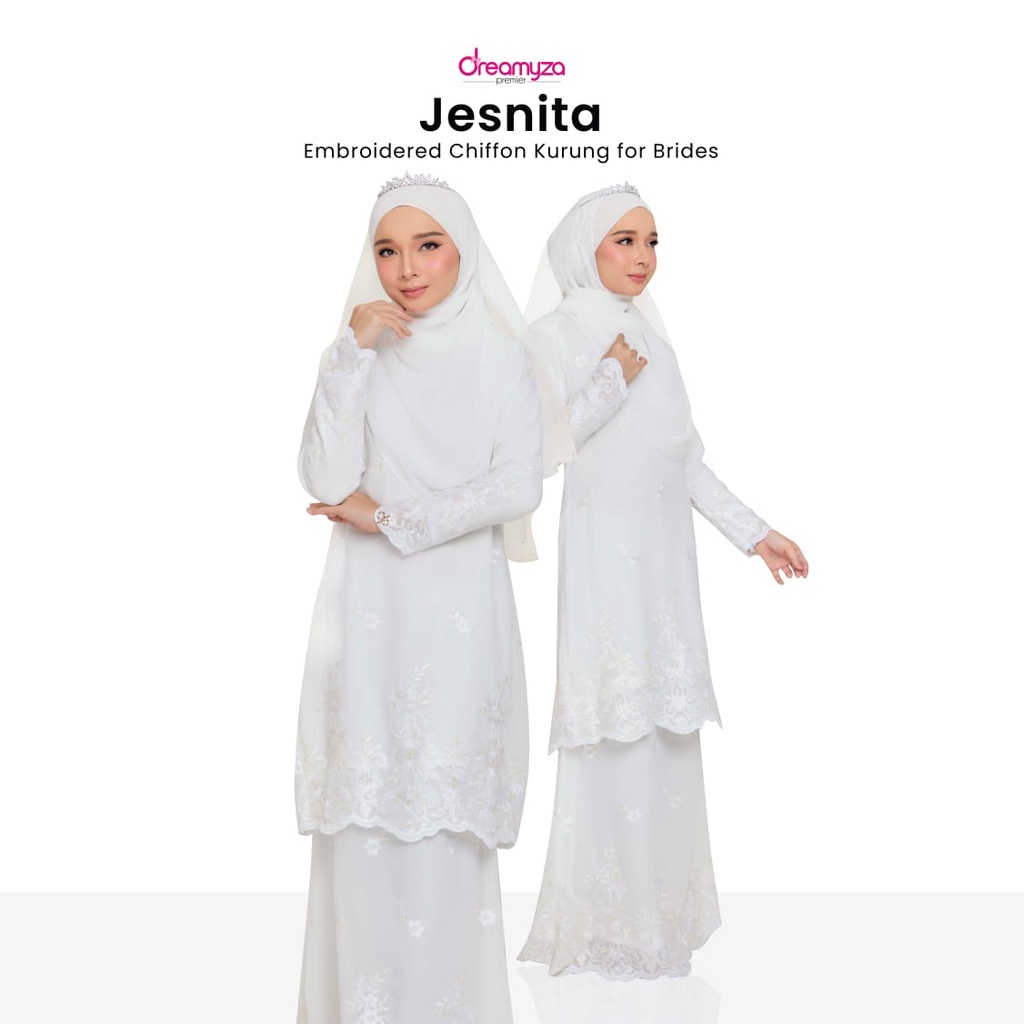 Jesnita Embroidered Sulam Chiffon Brides Baju Kurung Akad Nikah Tunang ...
