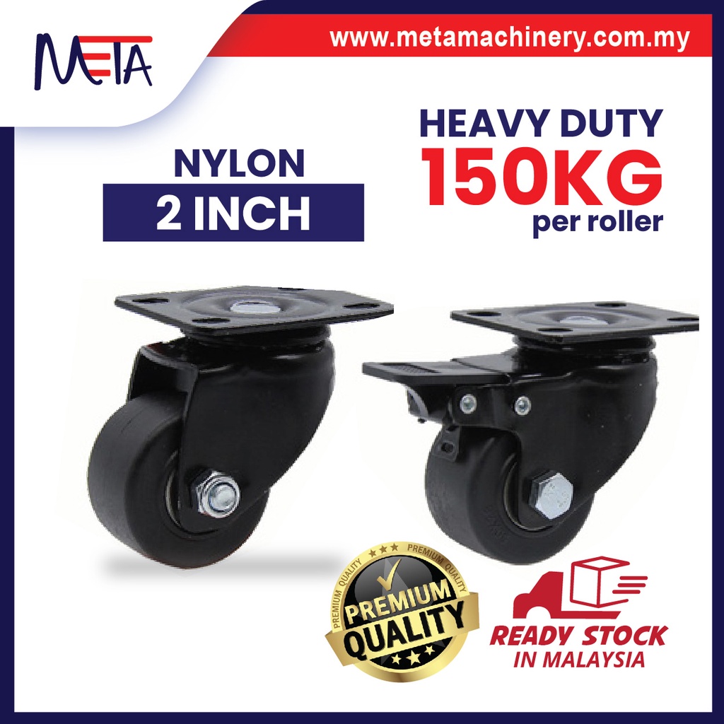 Heavy Duty 150 kg Per Roller 2 inch Nylon Wheel Black Roller Roda Hitam ...