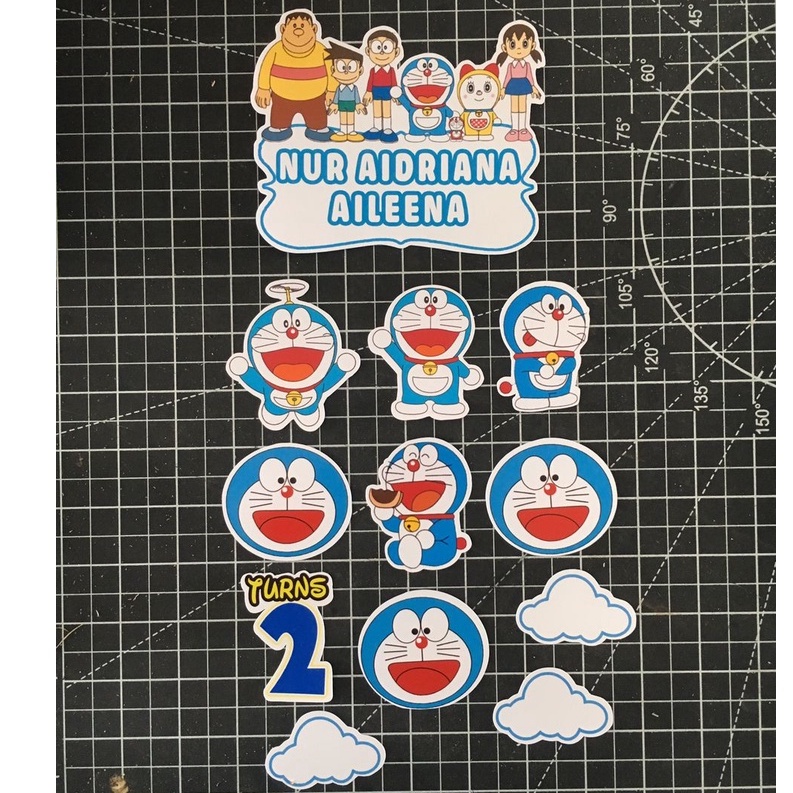 [CUSTOM NAME] Happy Birthday Cake Topper Doraemon Decoration Set Party ...