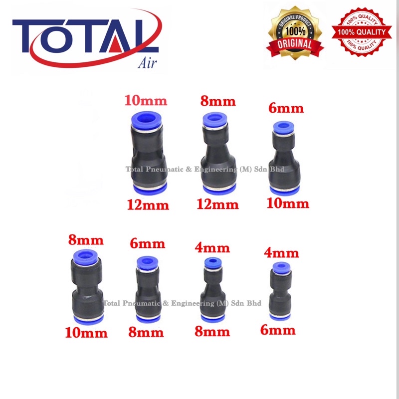 PG Series Union Straight Reducer Different Diameter Pneumatic Push In ...