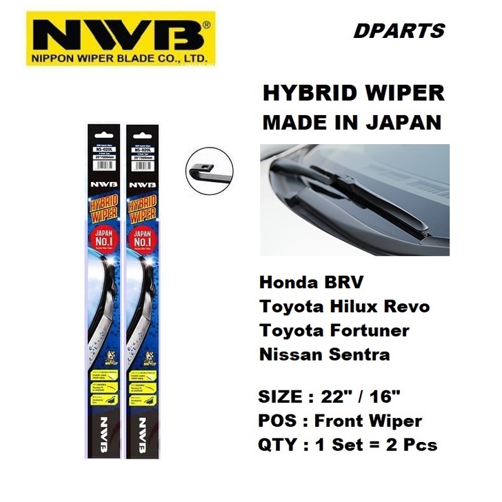 NWB Hybrid Wiper Blade ( 22"/16" ) Toyota Fortuner/ Nissan Sentra/ Honda BRV/ Hilux Revo ( Made ...