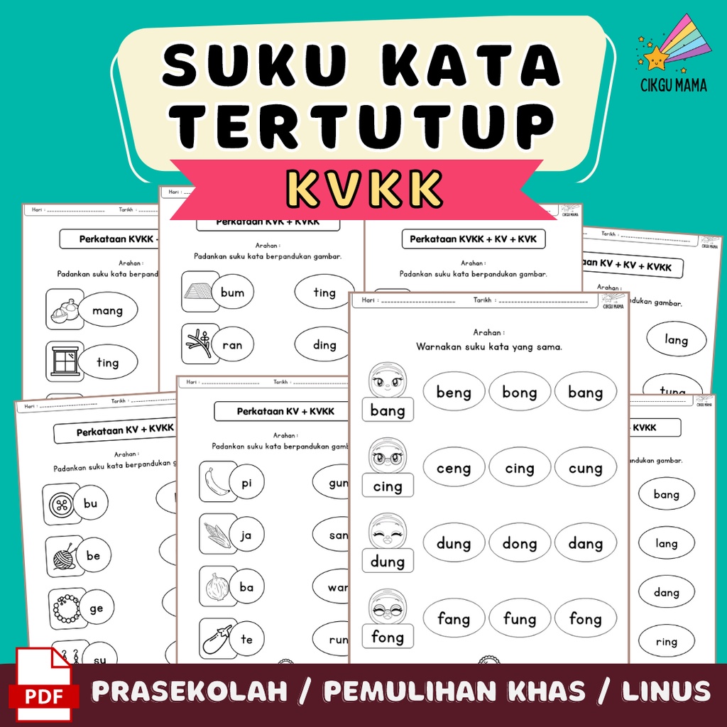 [ SOFTCOPY | PDF ] LATIHAN SUKU KATA TERTUTUP KVKK LEMBARAN KERJA TADIKA PRASEKOLAH PEMULIHAN ...