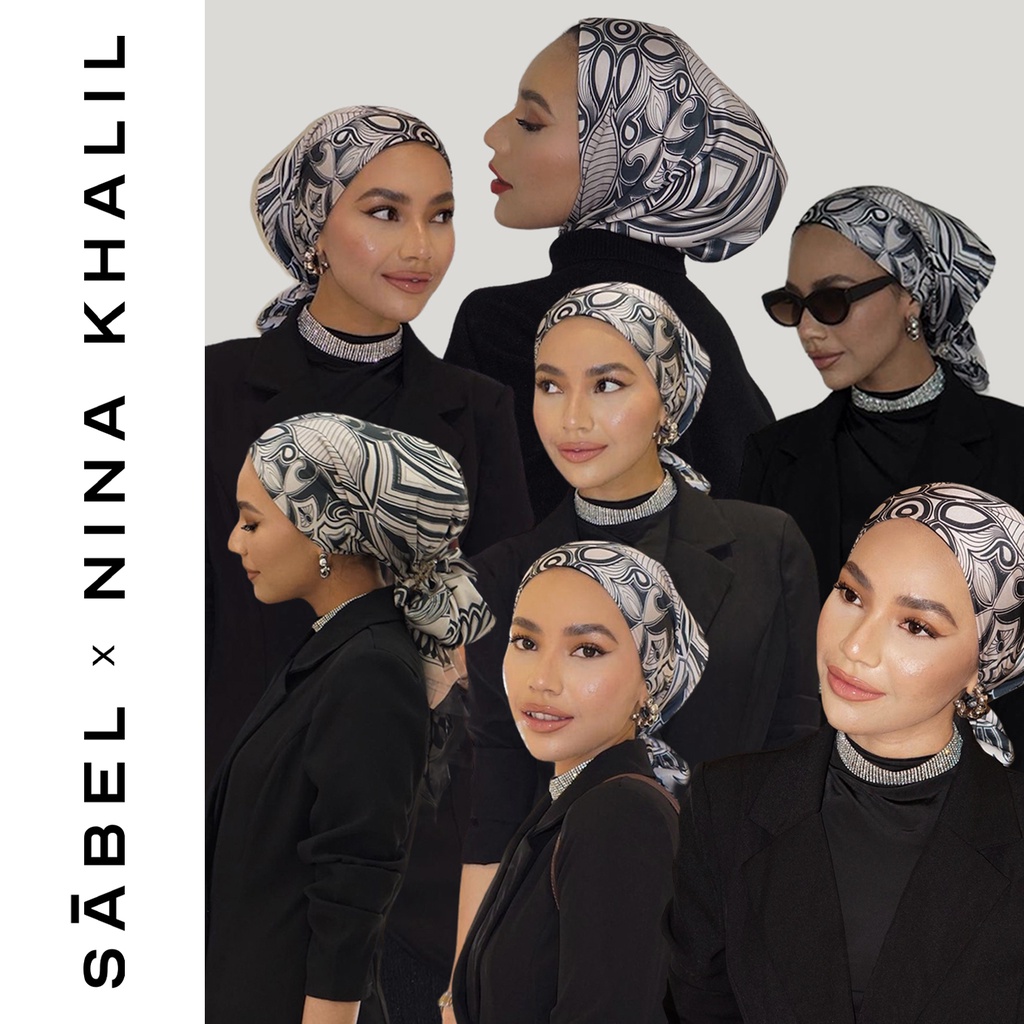 SABEL X NINA KHALIL SCARF MONOCHROME GARLAND SA05-MG VINTAGE SQUARE SCARF | Shopee Malaysia