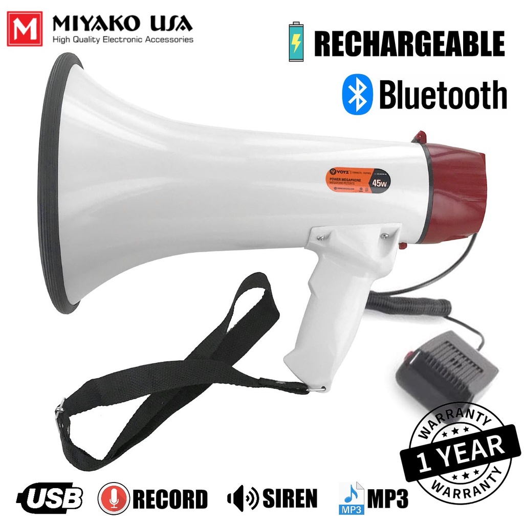Rechargeable Megaphone Loud Hailer with Siren + USB & Record Function ...