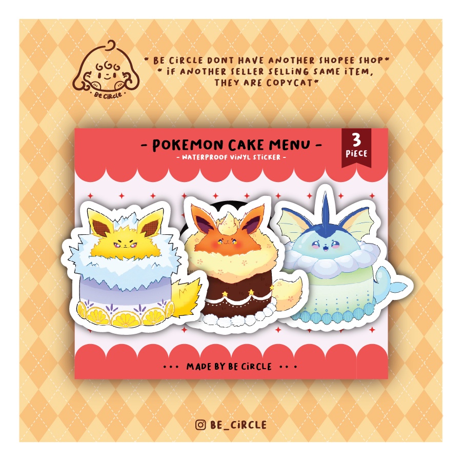 BE CIRCLE Pokemon Eeeve Evolution Cake series Waterproof Sticker 3pcs ...