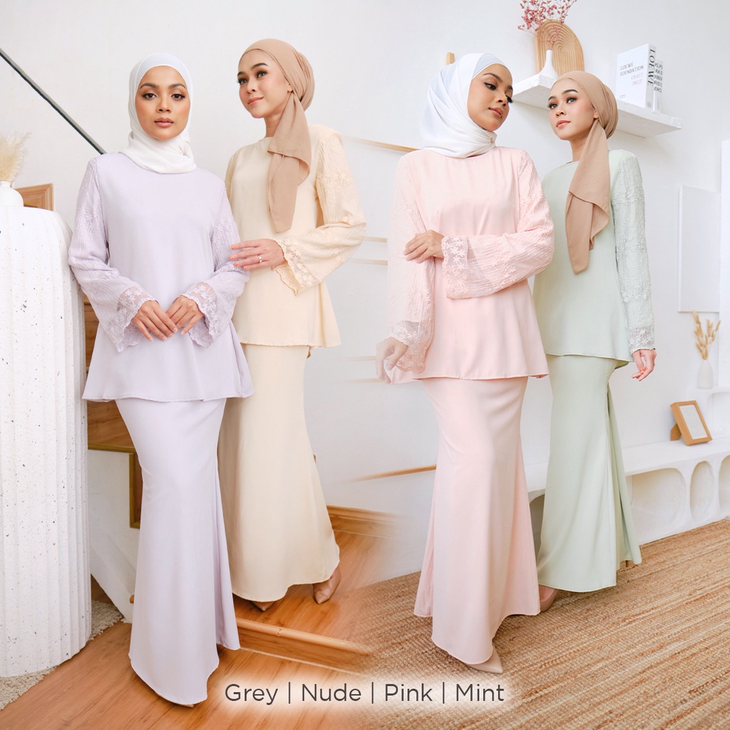 BAJU KURUNG MODEN LACE 2022 Purple Lilac PASTEL PLAIN Satin Silk Kathlyn Full Sleeves Laces ...