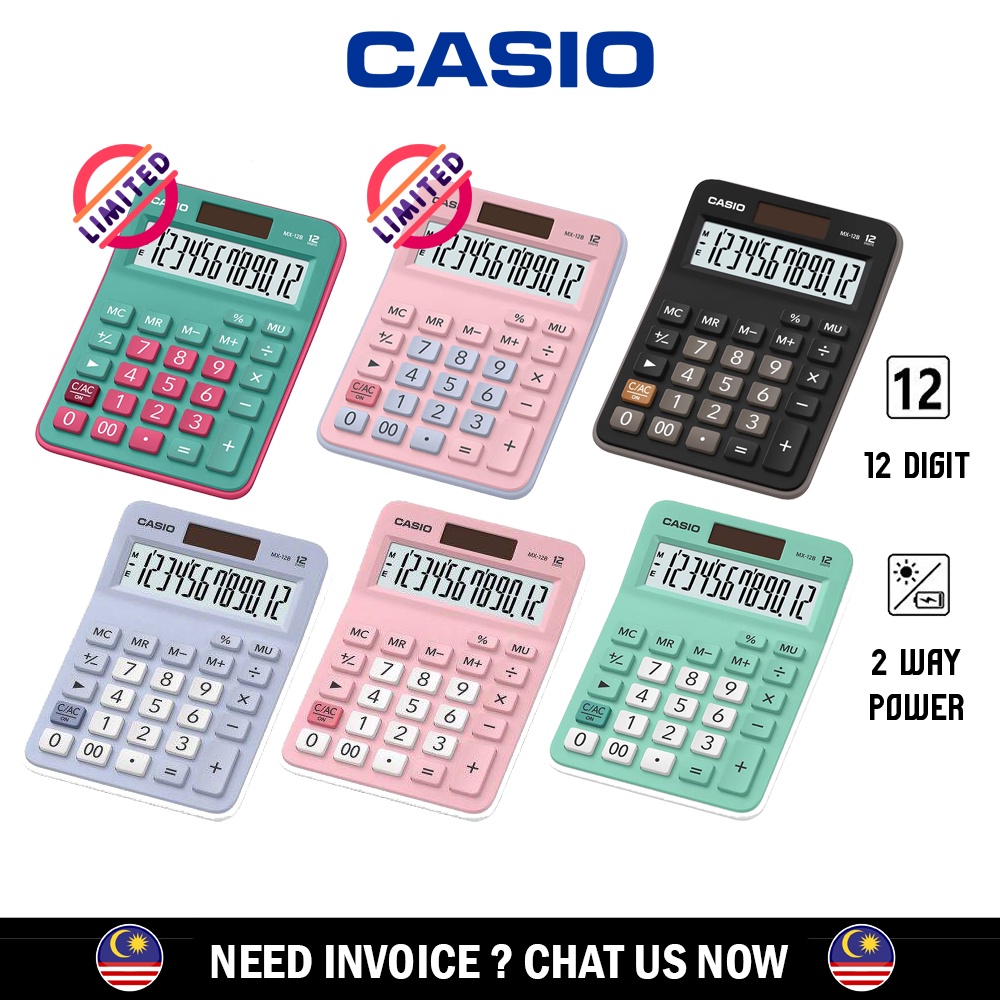 Casio MX-12B 12-Digit Calculator Colourful New 2022 / Kalkulator Mesin Kira Battery Solar ...