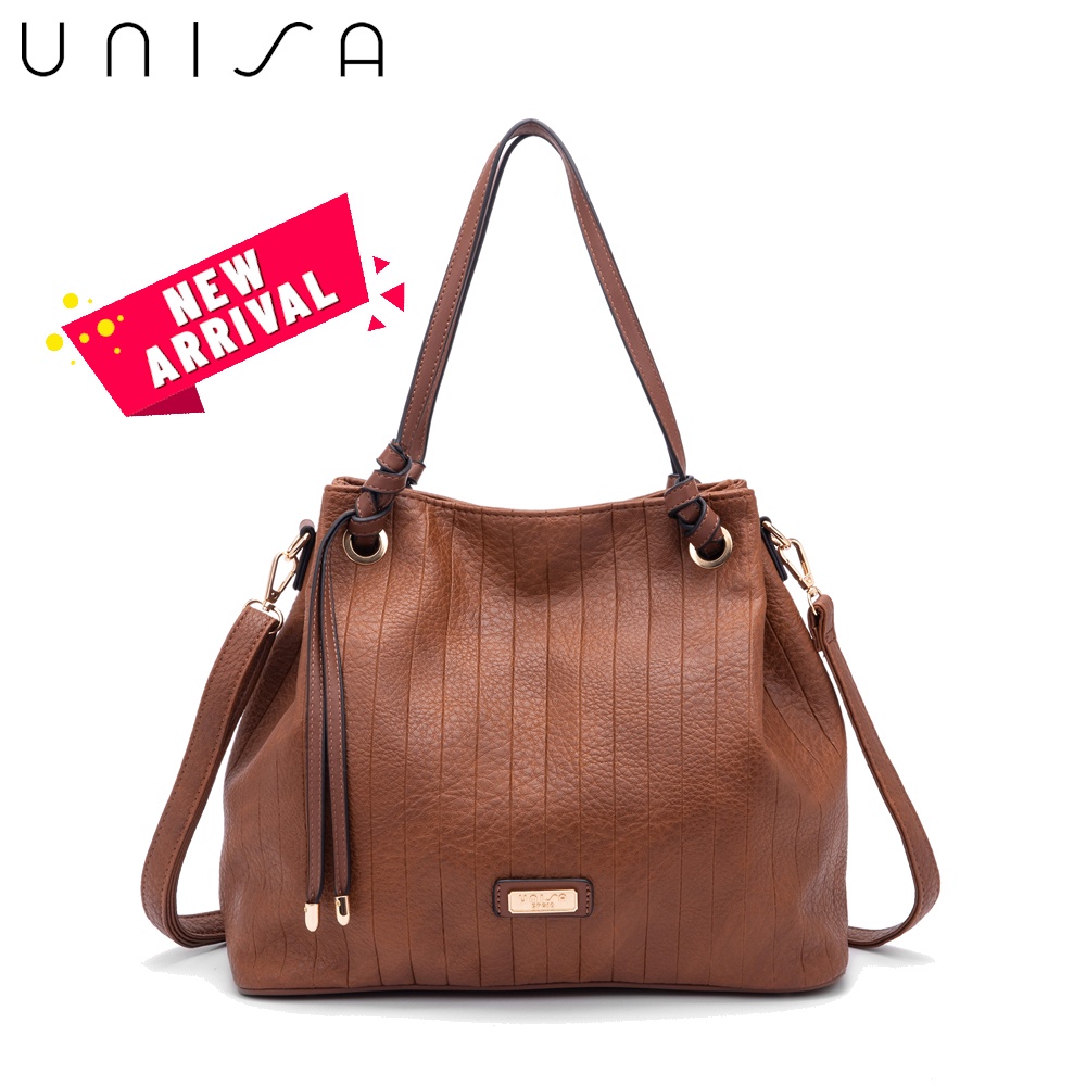 UNISA Vintage Toning Effect Convertible Top Handle Bag (Black/Brown ...