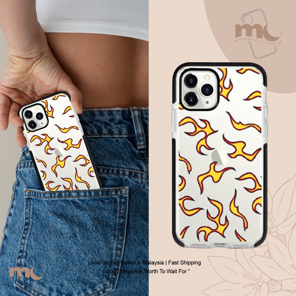 Fire Flame Casing Black Border IMD Soft Case iPhone 7 8 PLUS SE 2020 X ...