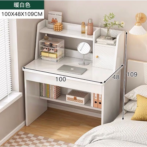 Study Desk 80/100cm White Computer Table With Storage Cabinet Door For ...