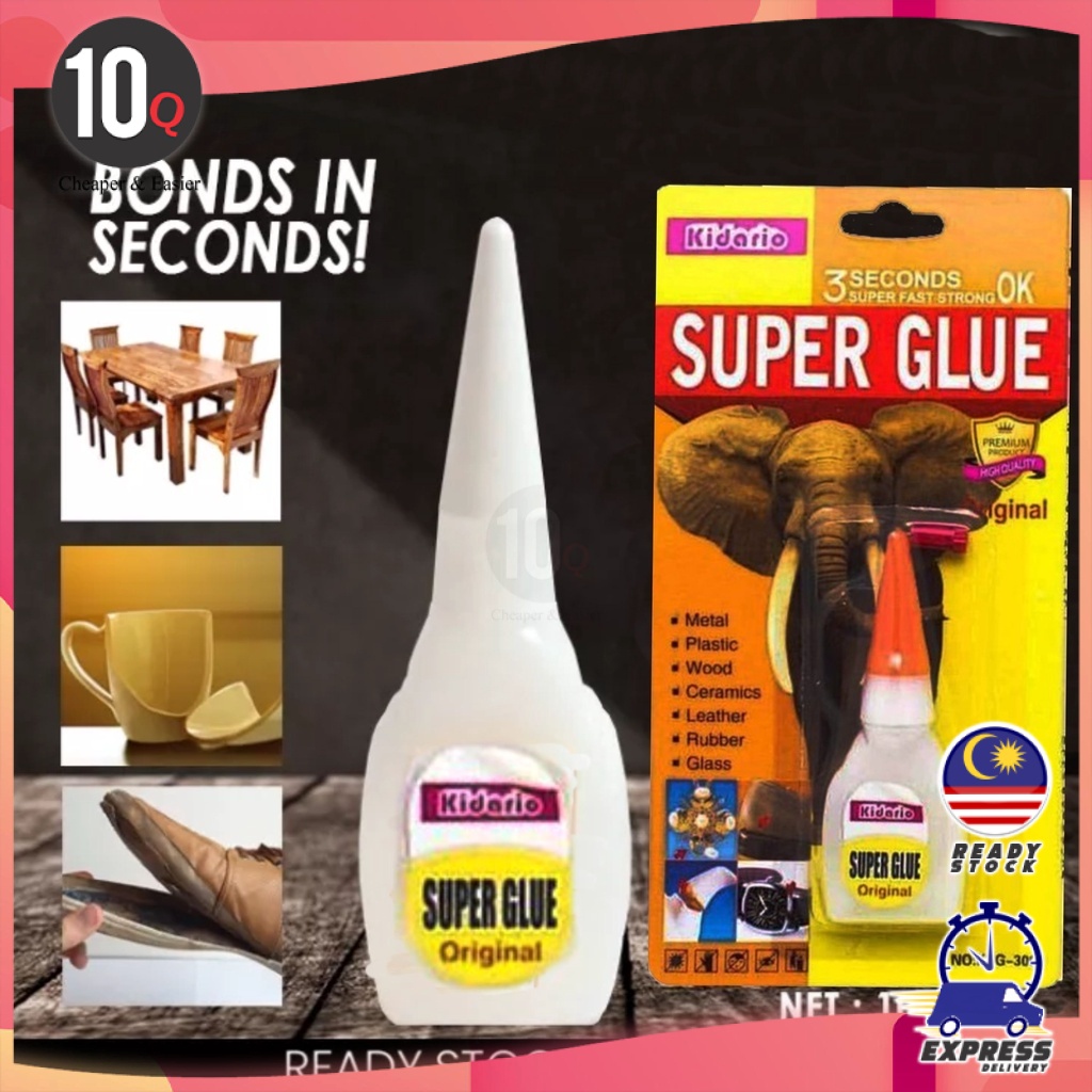 10Q 3 Seconds Super Glue 10 ml Fast Dry Bond Glue Gam Gajah 3 Saat ...
