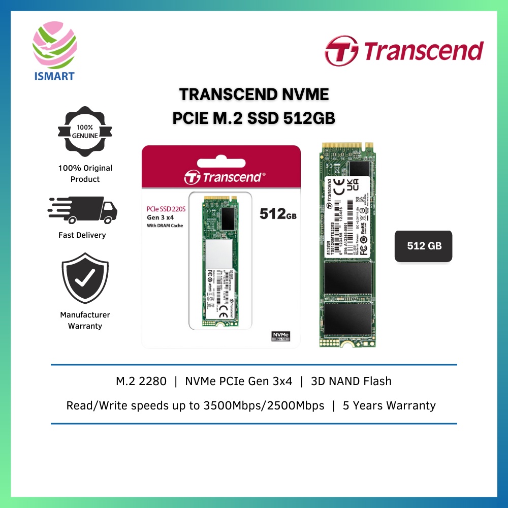 Transcend SSD MTE220S 512GB M.2 2280 PCIe NVMe Gen3x4 3D NAND ...