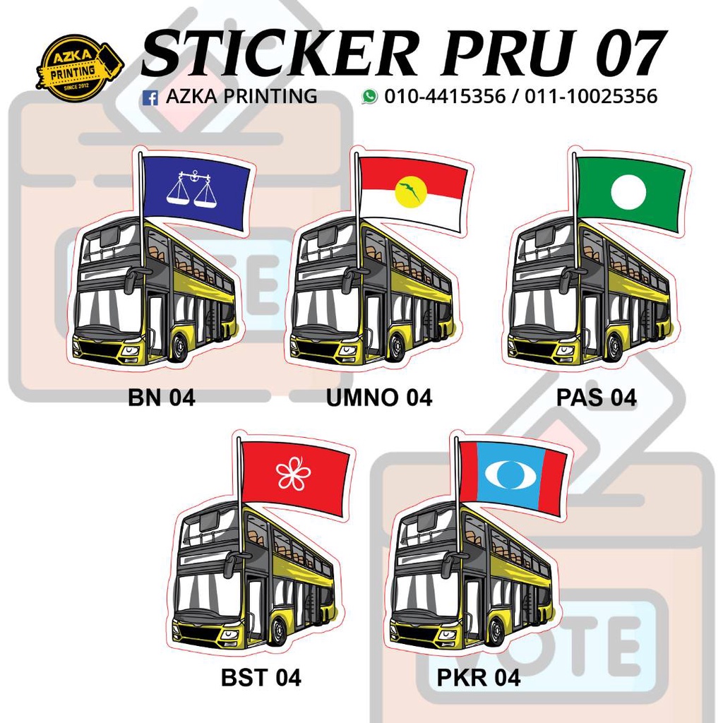 STICKER BENDERA PARTI BAS, STICKER BENDERA PRU, STICKER PRU BAS ...