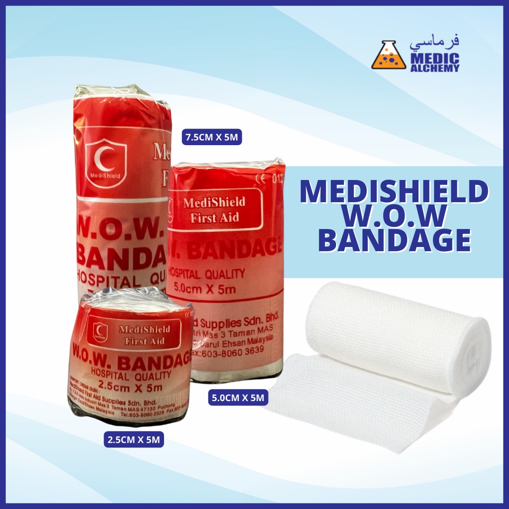 MEDISHIELD First Aid WOW Bandage Hospital Quality First Aid 1 pc (2.5cm x 5m / 5cm x 5m / 7.5cm ...