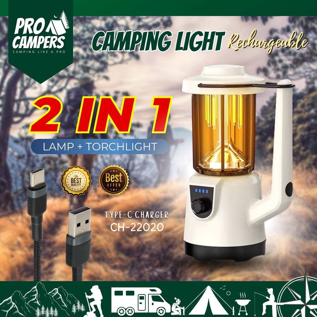Rechargeable Camping Torch Light Lamp Search Light LED Outdoor Glamping ...