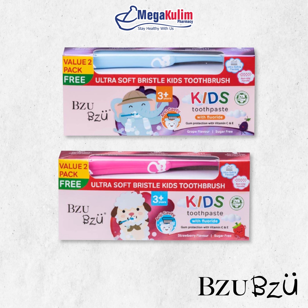 Bzu Bzu Kids Toothpaste 1's (Grape / Strawberry) + Free Toothbrush (1's ...