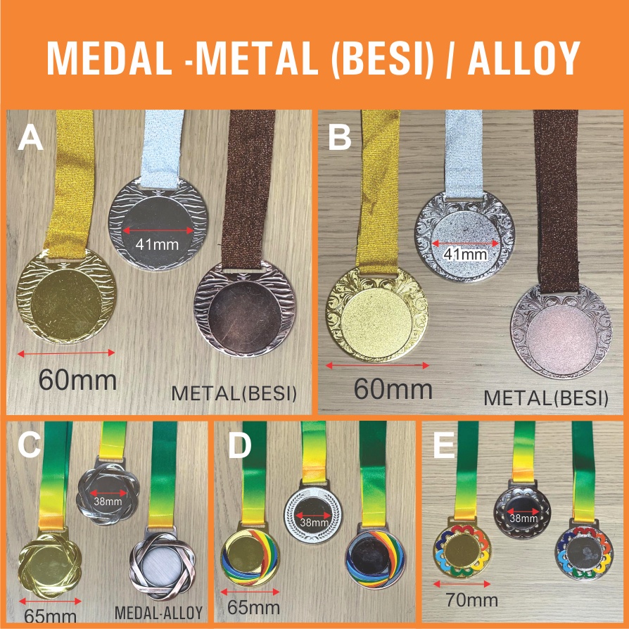 Metal Hanging Medal 60mm/ 65mm / 70mm / Medal Besi / Alloy / Sports ...