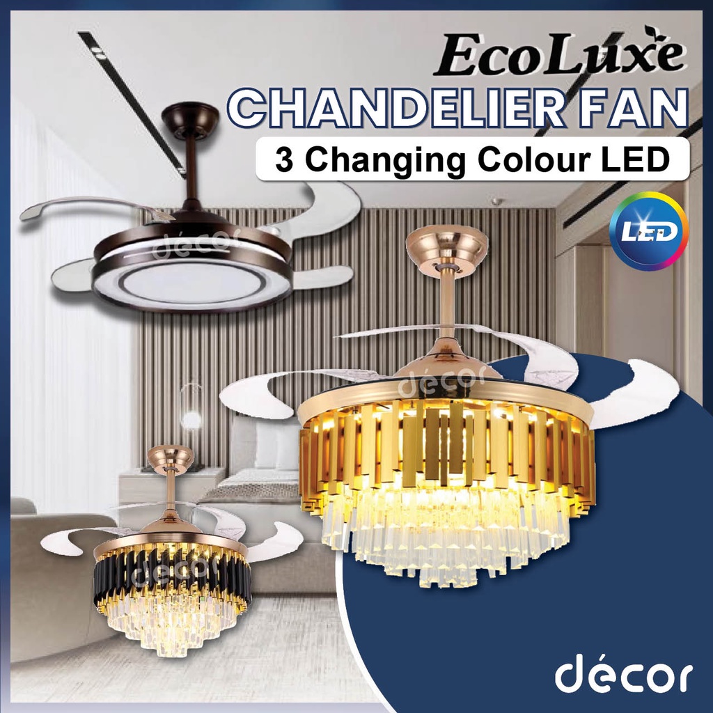 Ecoluxe Crystal Chandelier Ceiling Fan 42" 6 Speed LED DC Motor Black ...