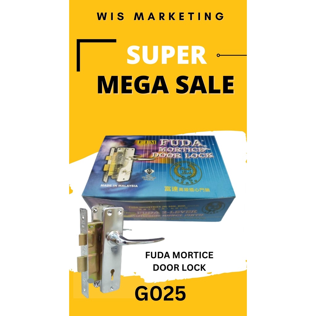 FUDA 2 LEVER MORTICE LOCK Mortise Grill Door 2 Lever Handle Lock Kunci ...